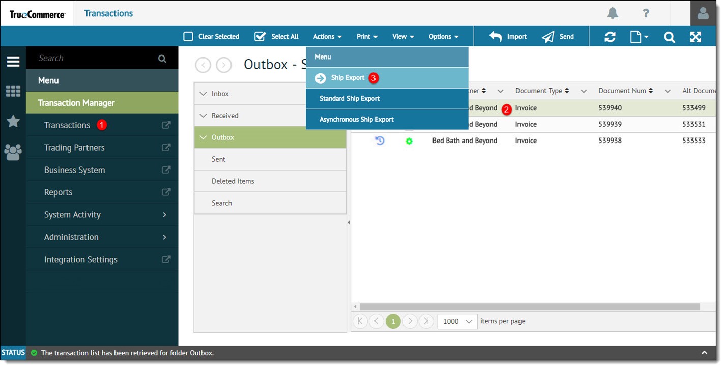 Shipping Export Process from Transaction Manager